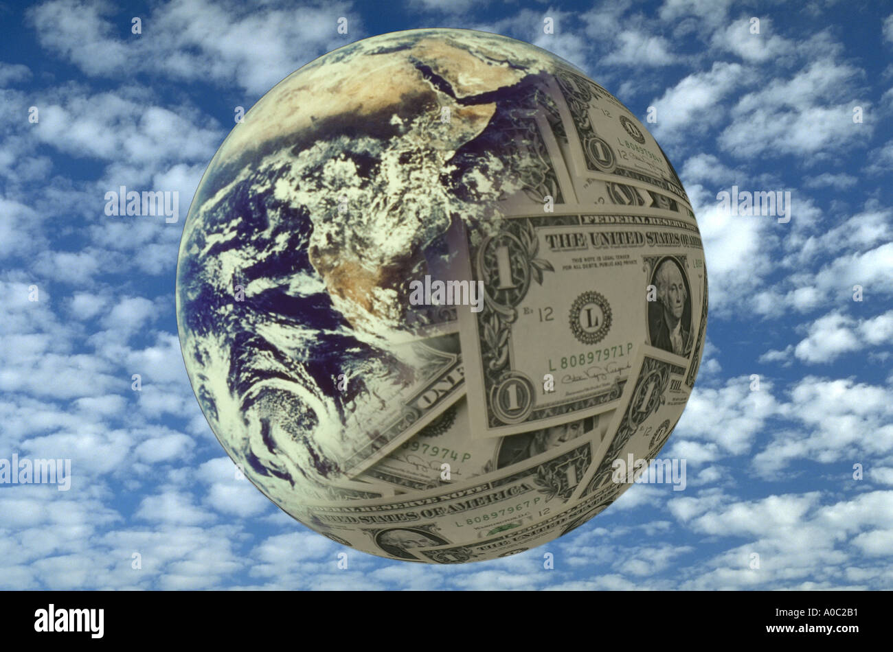 Money world notes globe hi-res stock photography and images - Alamy