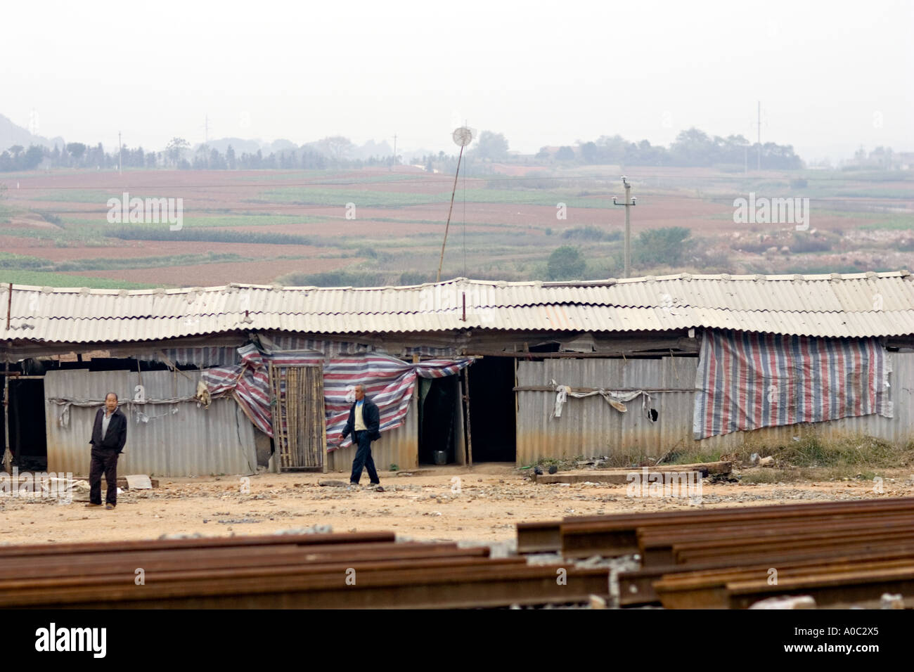 CHINA SHANGHAI Temporary housing for railway workers on the rail line ...
