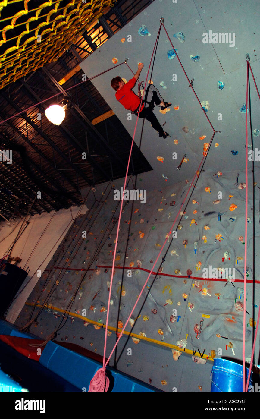 Indoor rock climbing on a horizontal rock climbing wall Stock Photo - Alamy