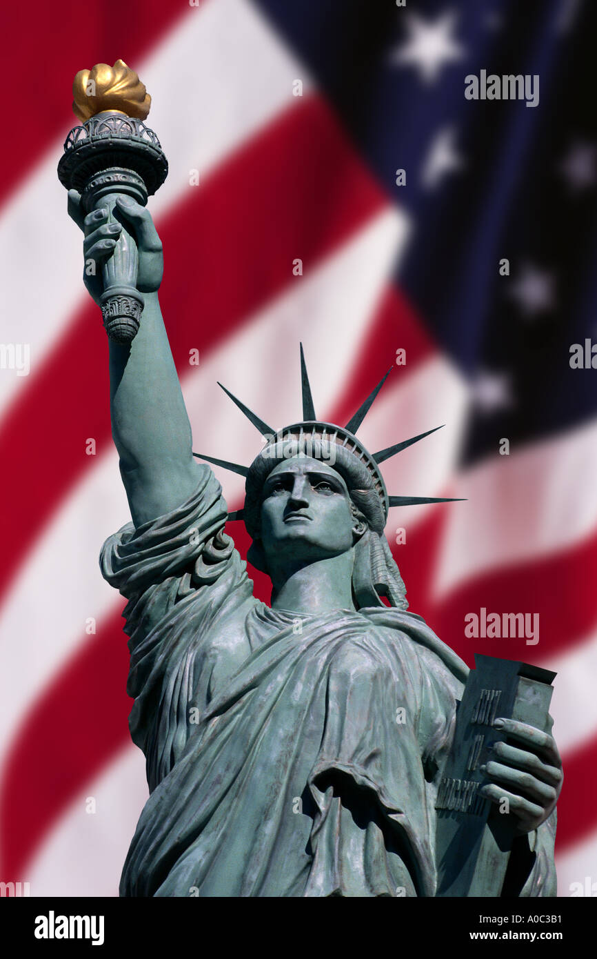 Statue of Liberty and Patriotic flag Stock Photo - Alamy