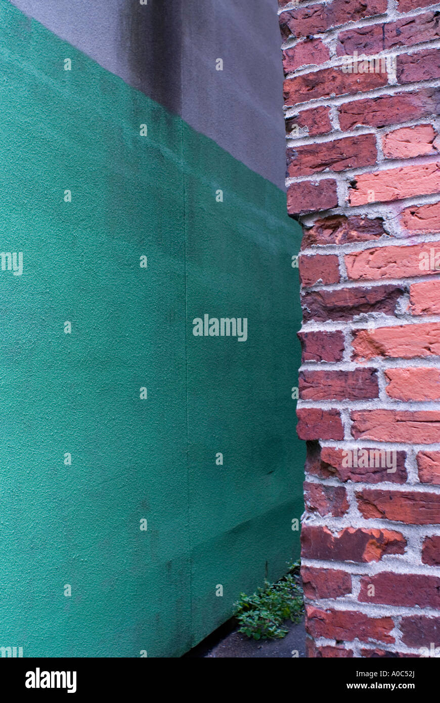 Stock image of a back alley framed by a brick building and green ...