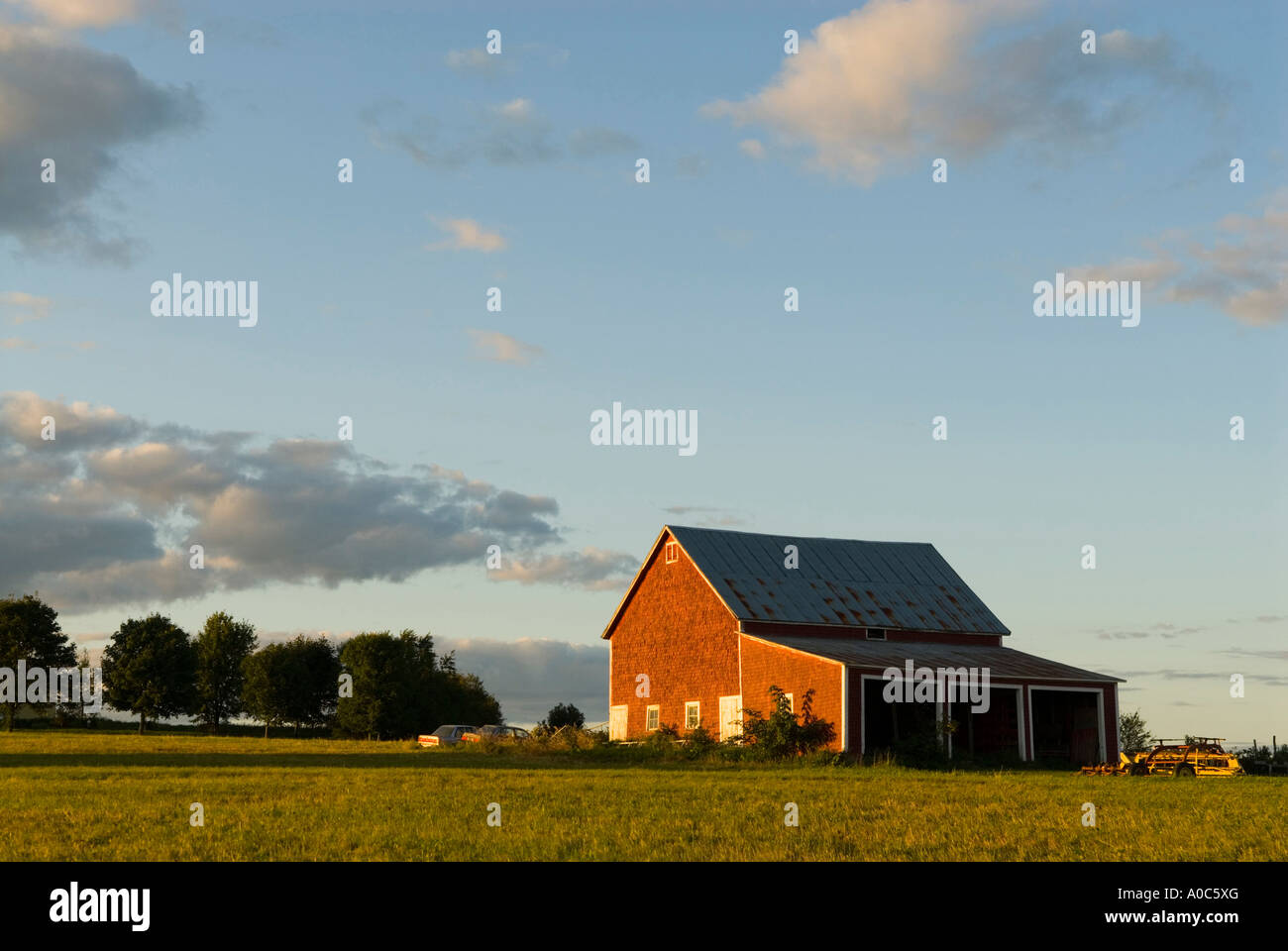 Stock photos of large red barn at sunset late in summer Stock Photo - Alamy