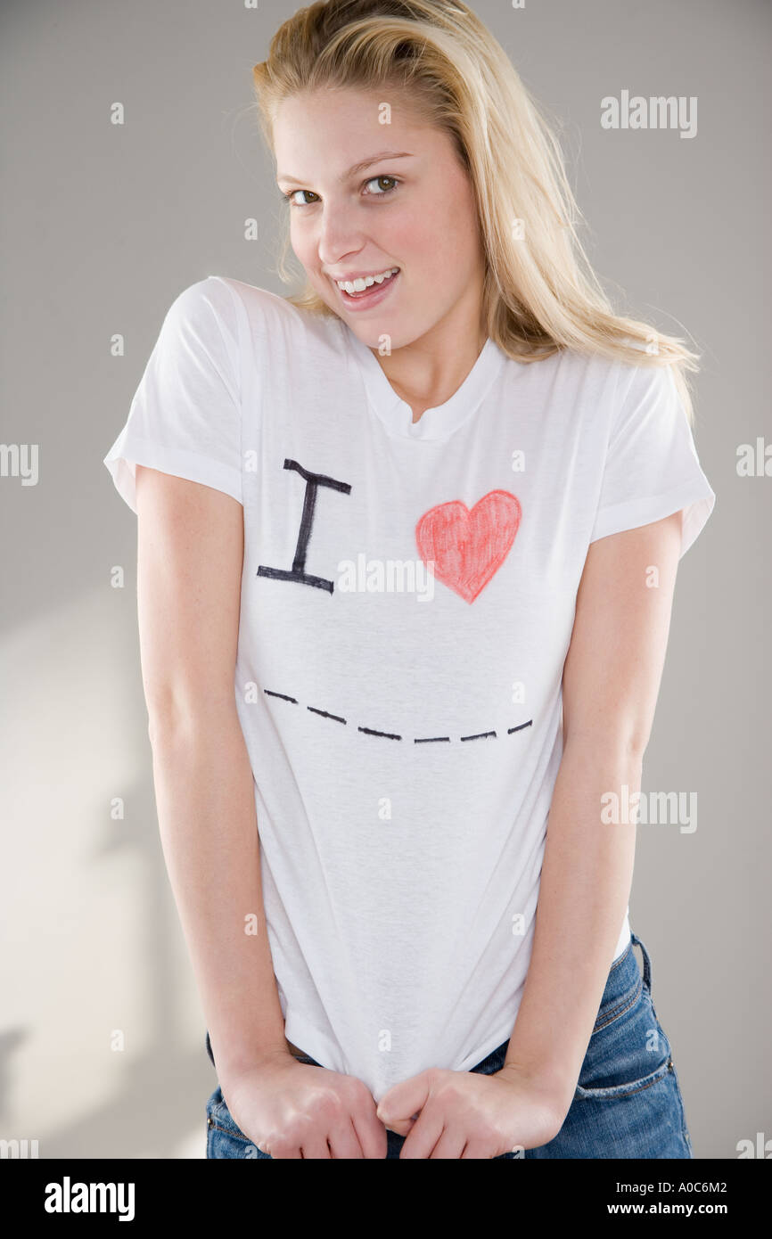 Woman modeling t shirt hi-res stock photography and images - Alamy
