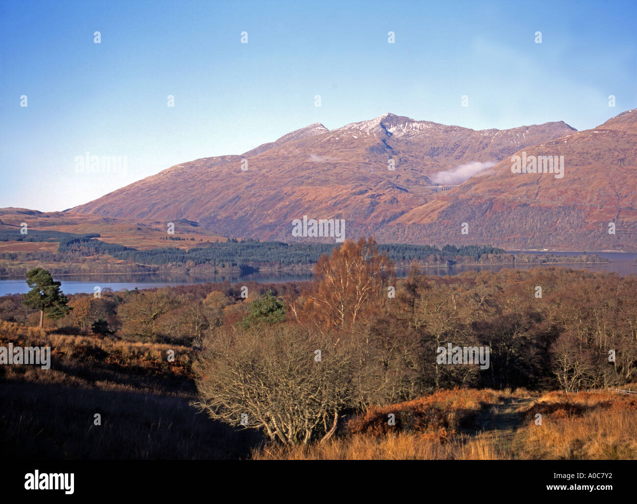Scottish mountain Ben Cruachan in late autumn sunshine from above ...