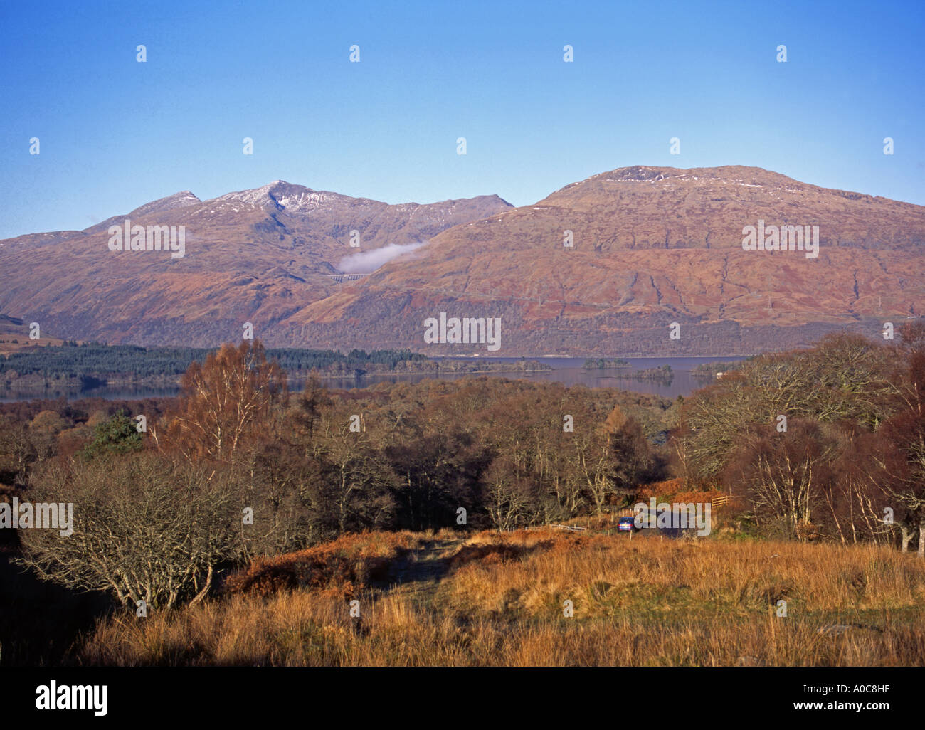 Scottish mountain Ben Cruachan in late autumn sunshine from above ...