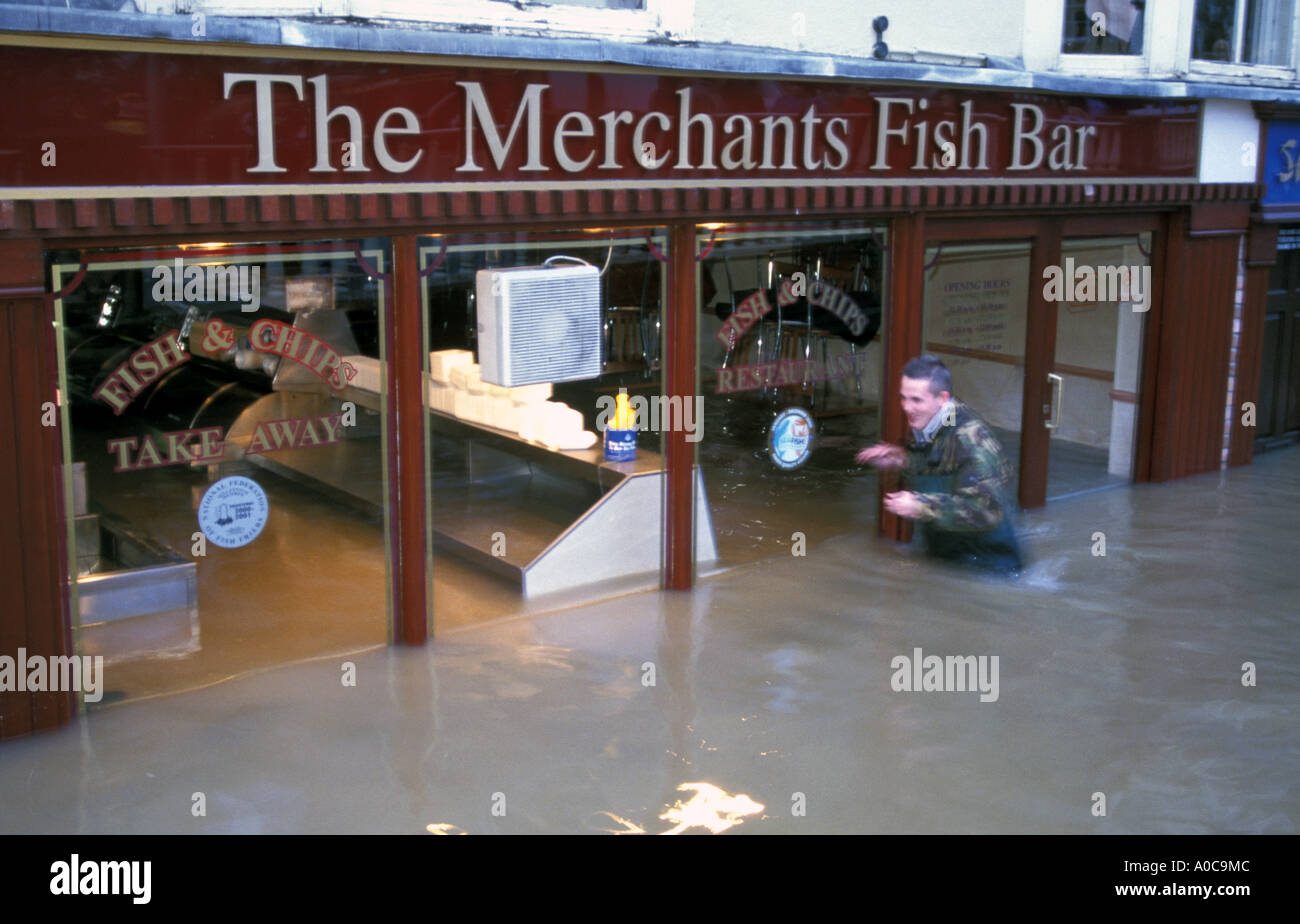 Flooded shops in Bewdley after the river severn bursts its banks ...