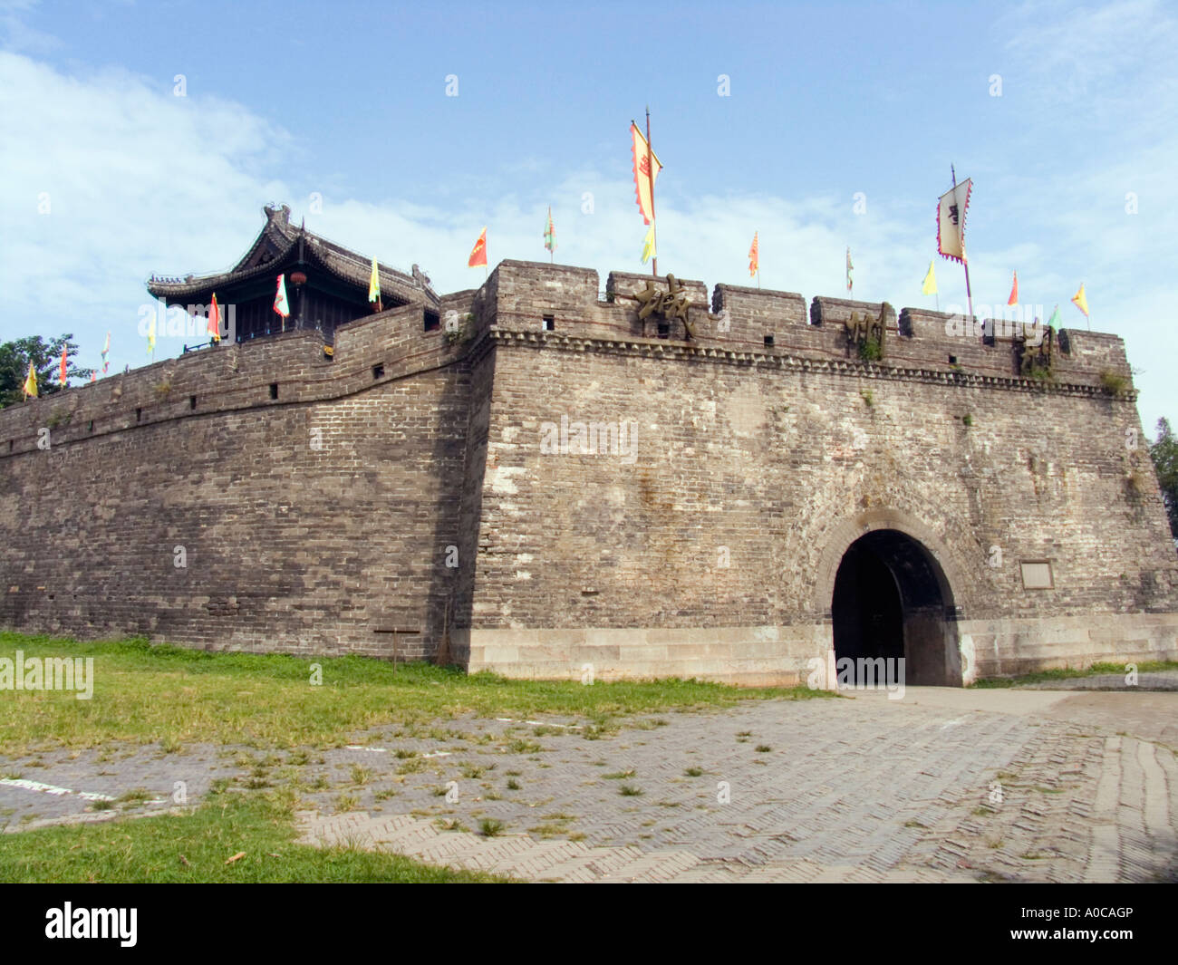 The City Wall and the City Gate Tower of Jingzhou in Hubei province ...
