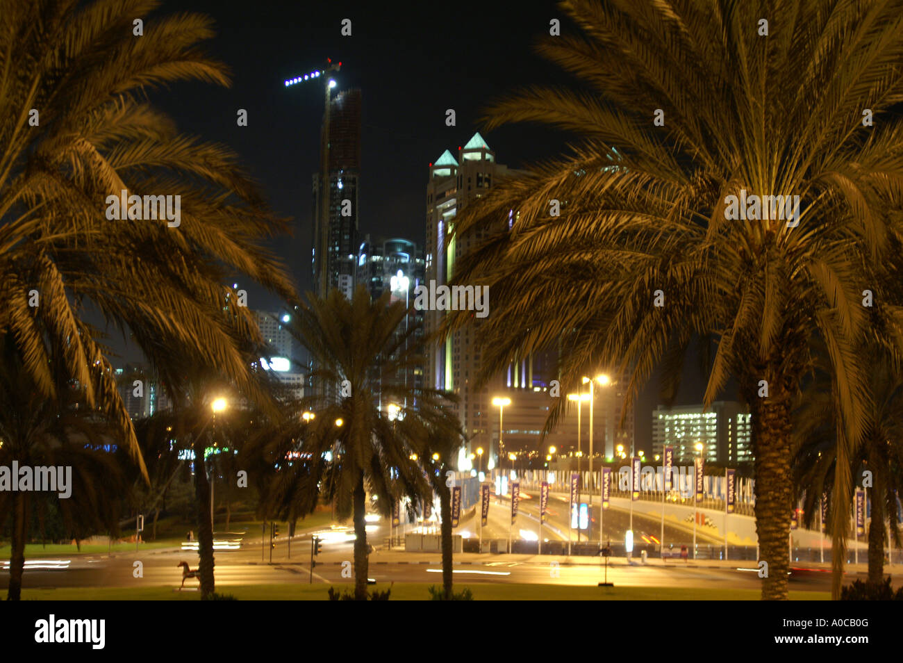 Avenue of the Emirates Dubai UAE at night Stock Photo - Alamy