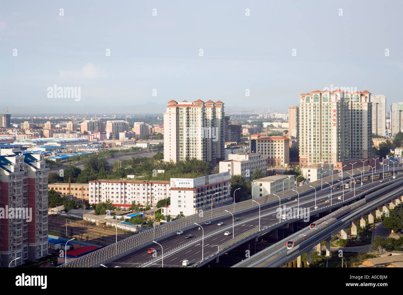 The view of Tongzhou District with high-way and city train, a new ...