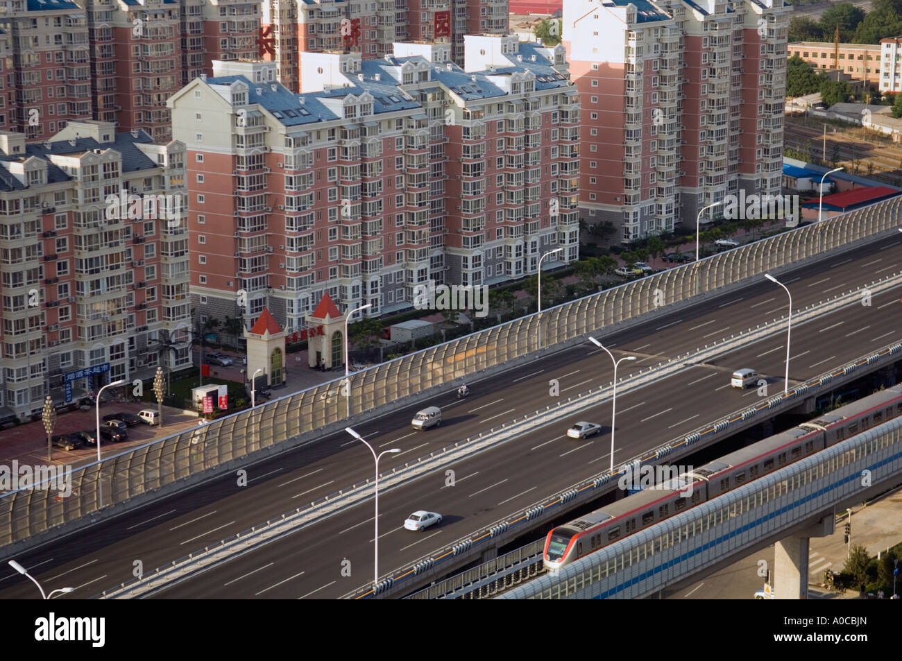The view of Tongzhou District with high-way and city train, a new ...