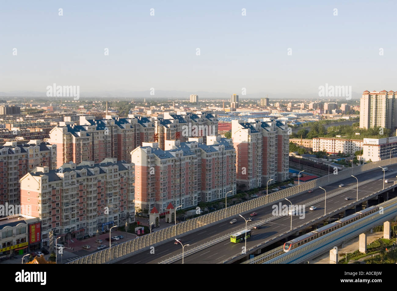 The view of Tongzhou District with high-way and city train, a new ...