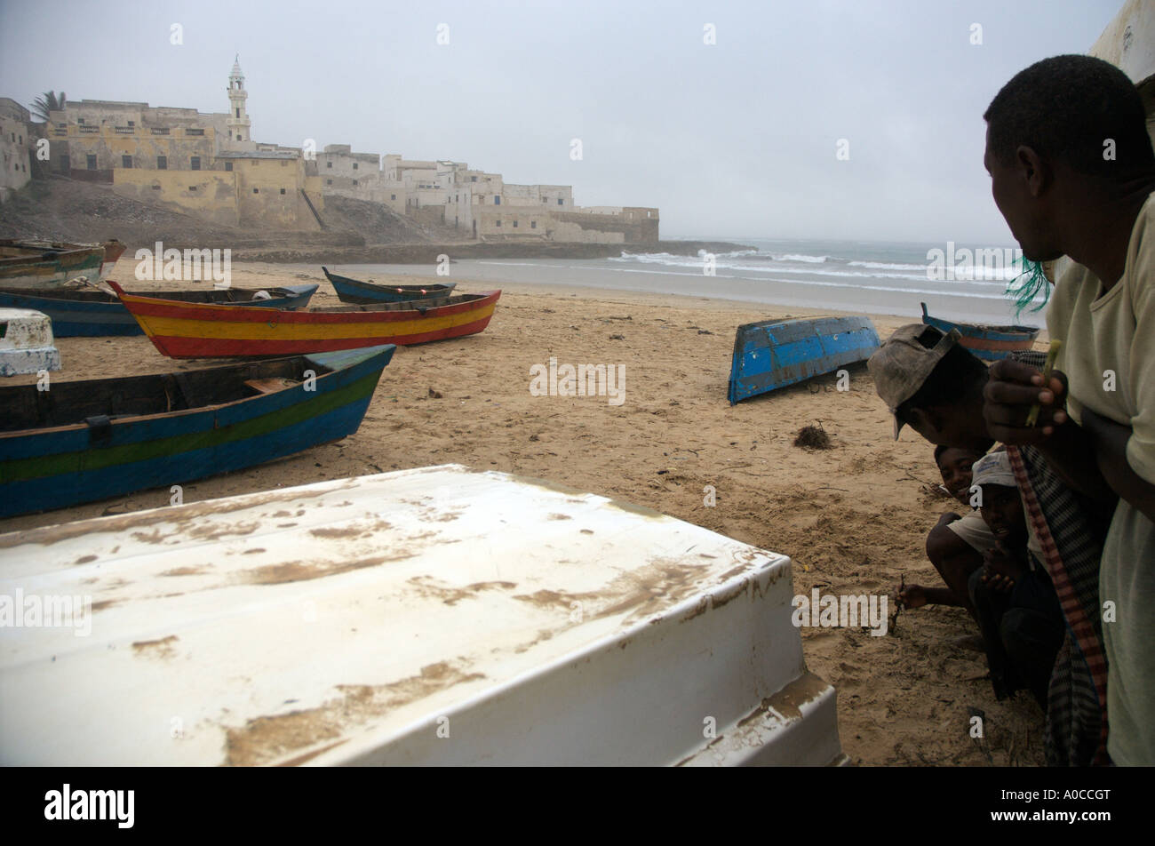 Daily life in the fishing port town of Merca on the Indian Ocean, Lower ...
