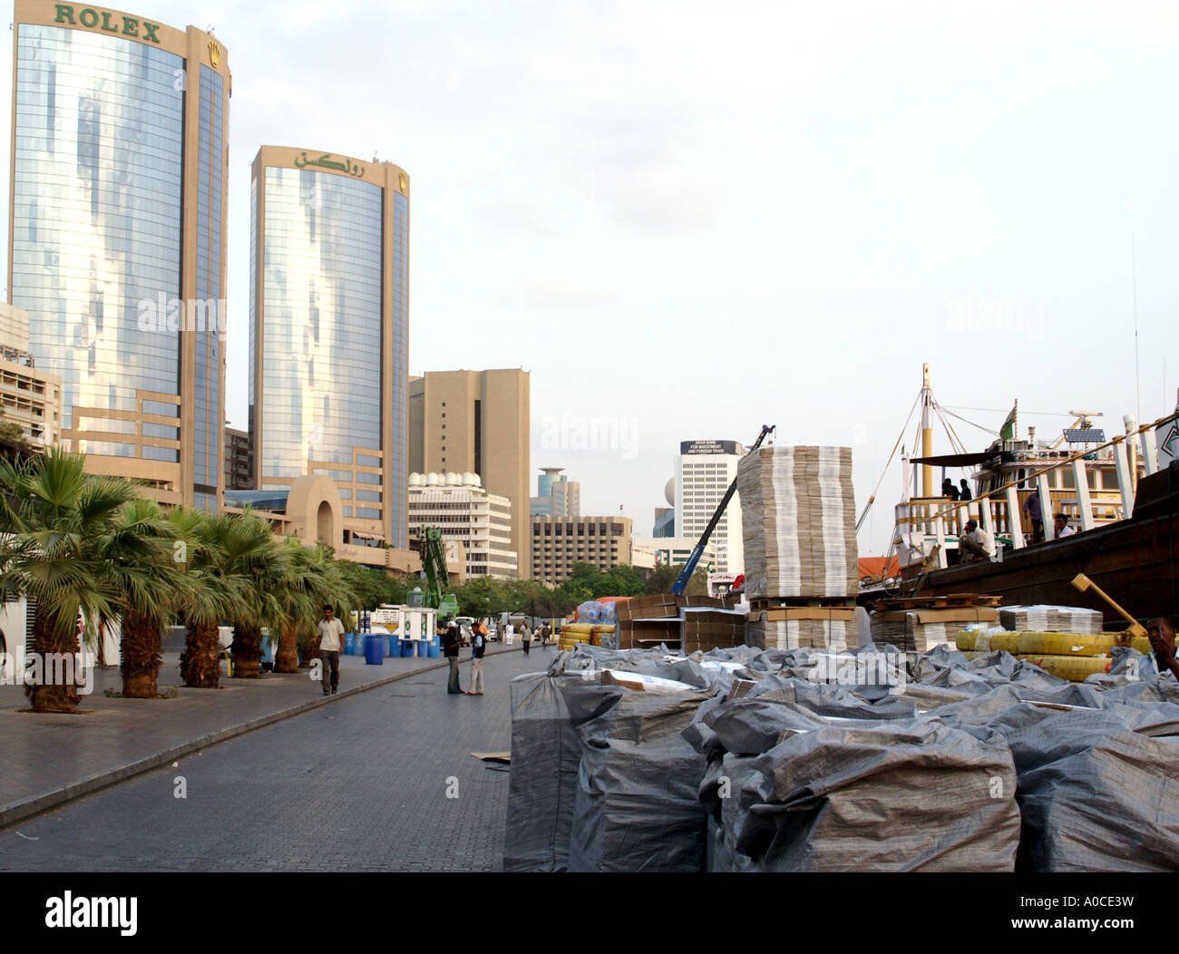 Loose cargo on wharf next to Baniyas Road Dubai UAE United Arab ...