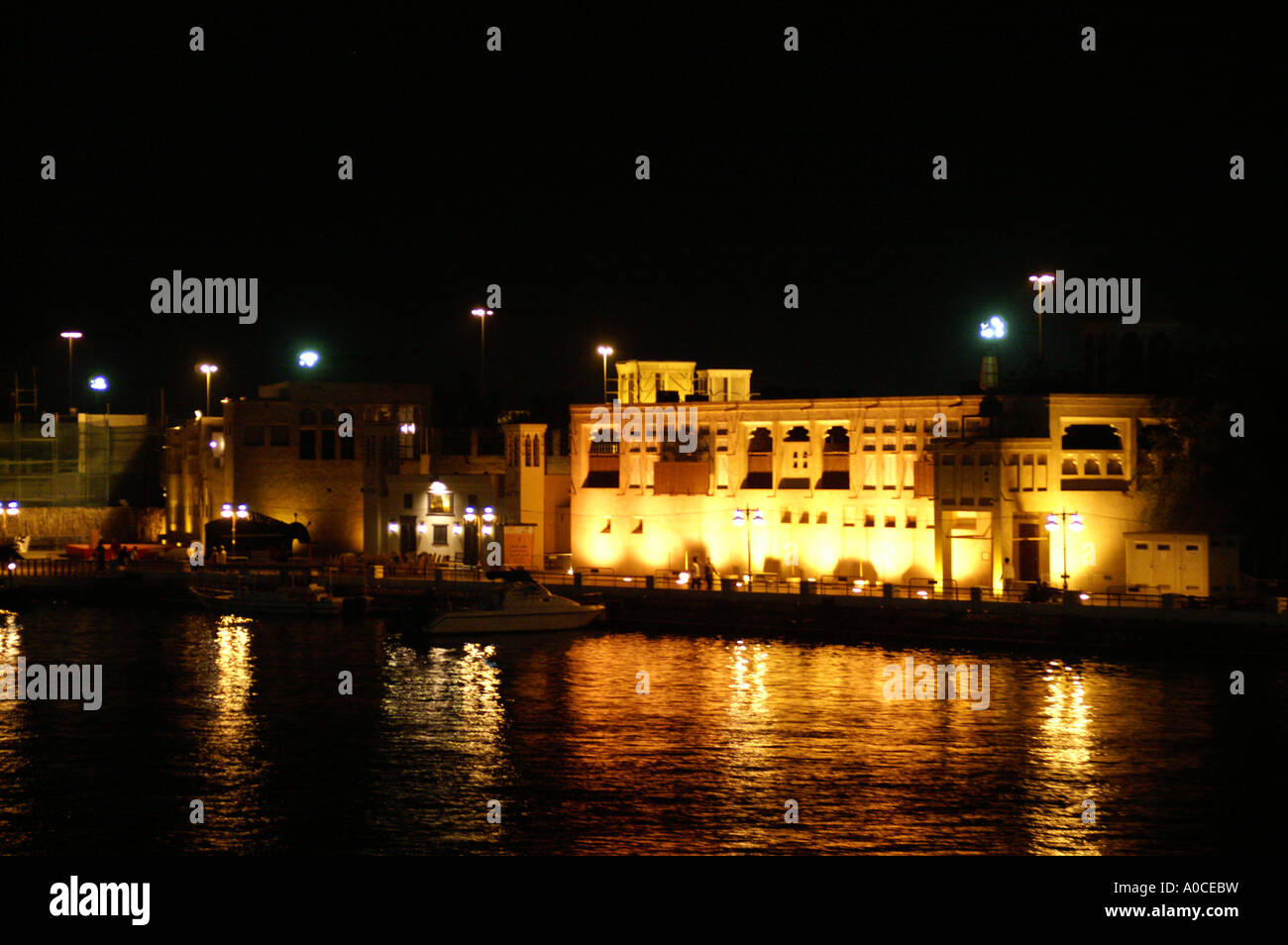 Dubai creek United Arab Emirates UAE by night floodlit Stock Photo - Alamy