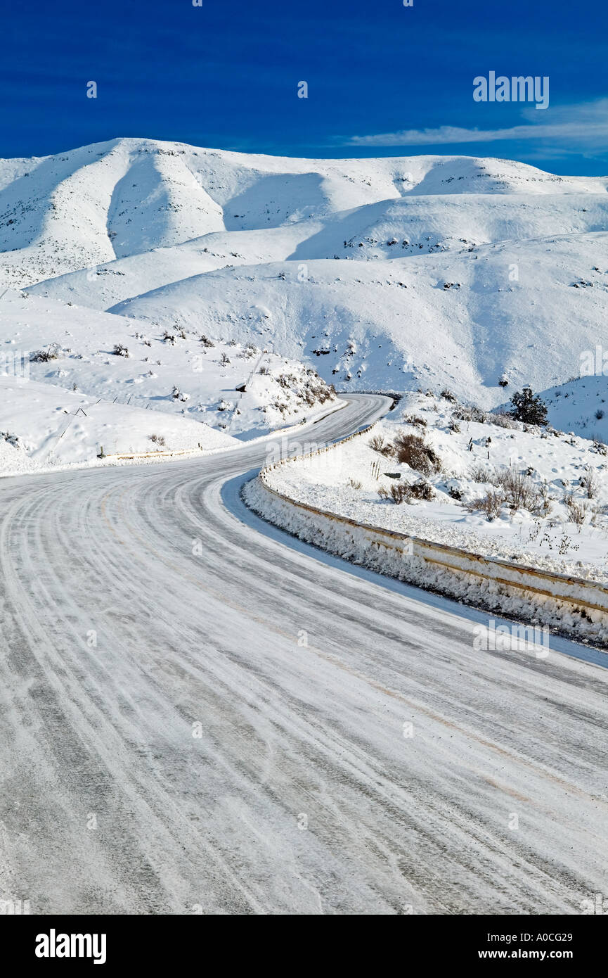 Road from Halfway to Hell s Canyon with snow Oregon Stock Photo - Alamy