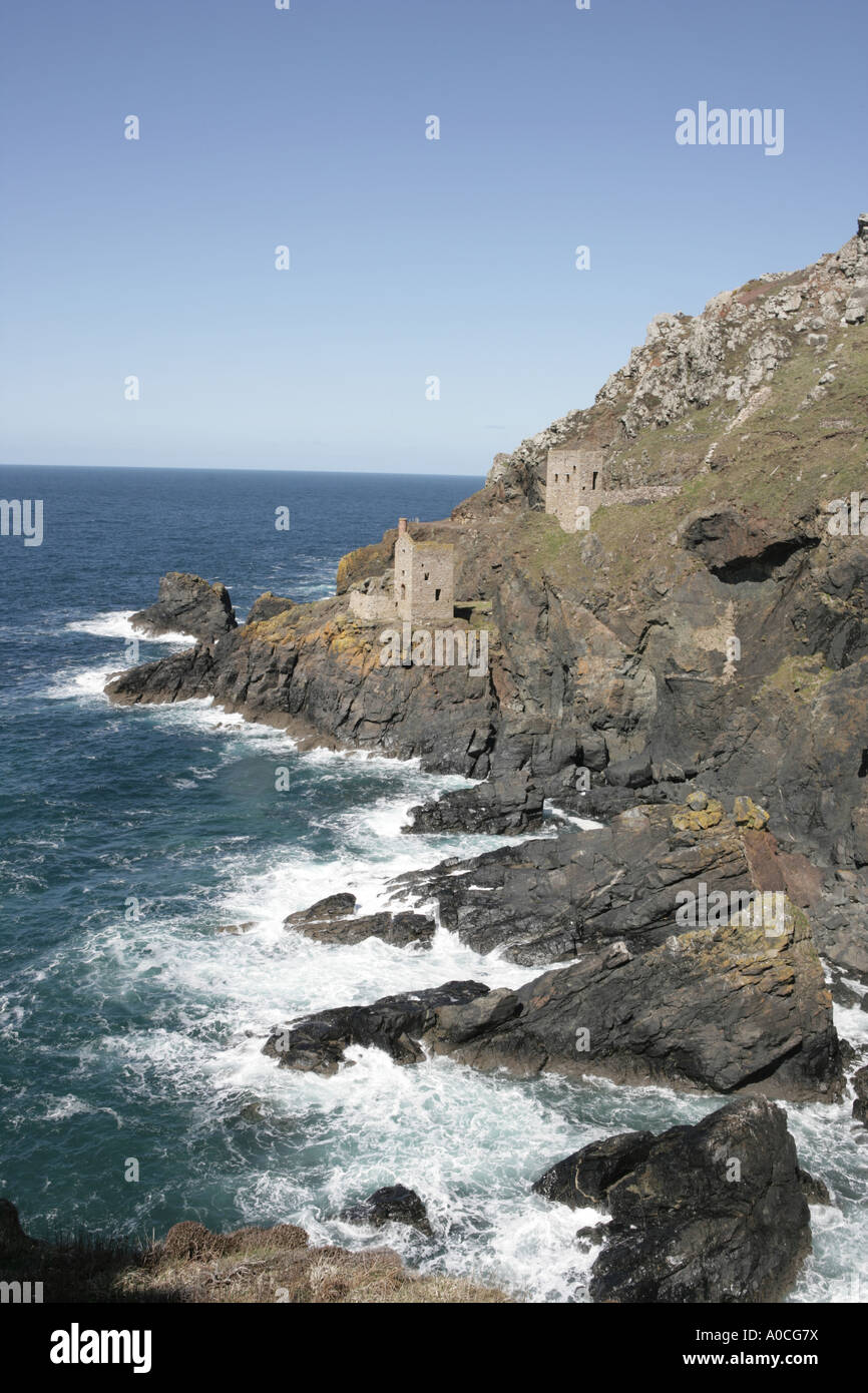 The ruined Engine houses along the north Cornish coast, with ...