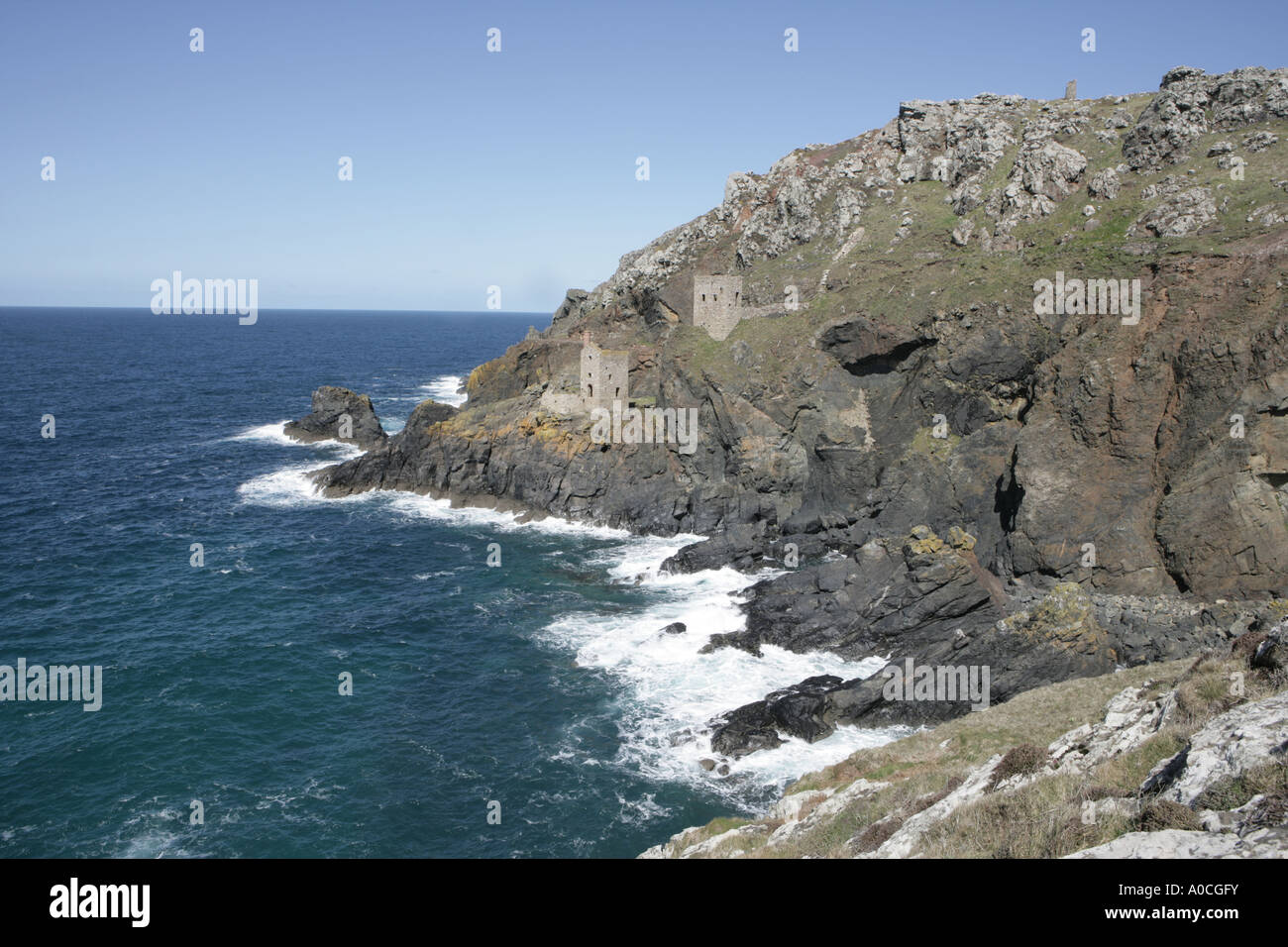 The ruined Engine houses along the north Cornish coast, with ...