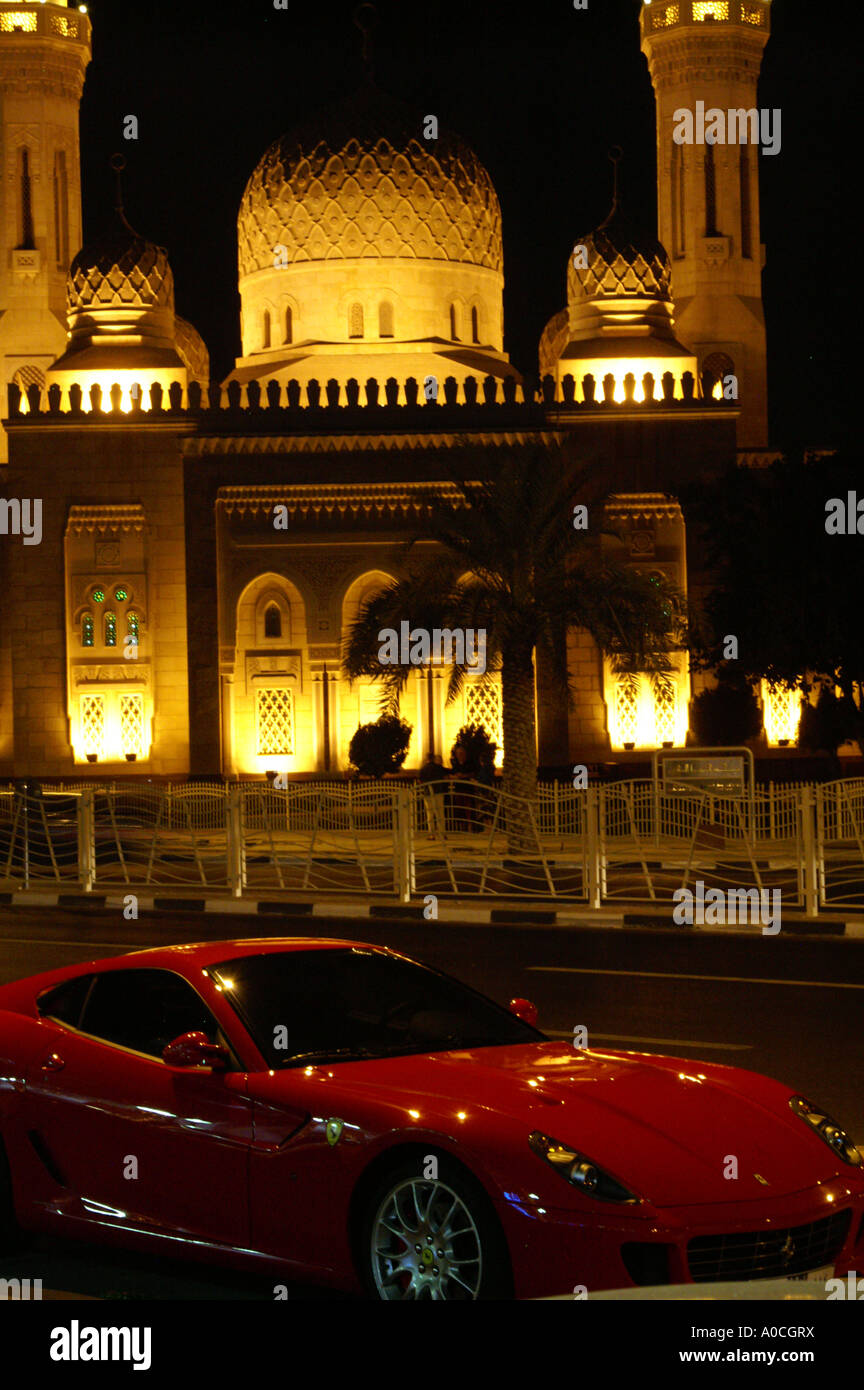 Ferrari outside mosque in Dubai at night Stock Photo - Alamy
