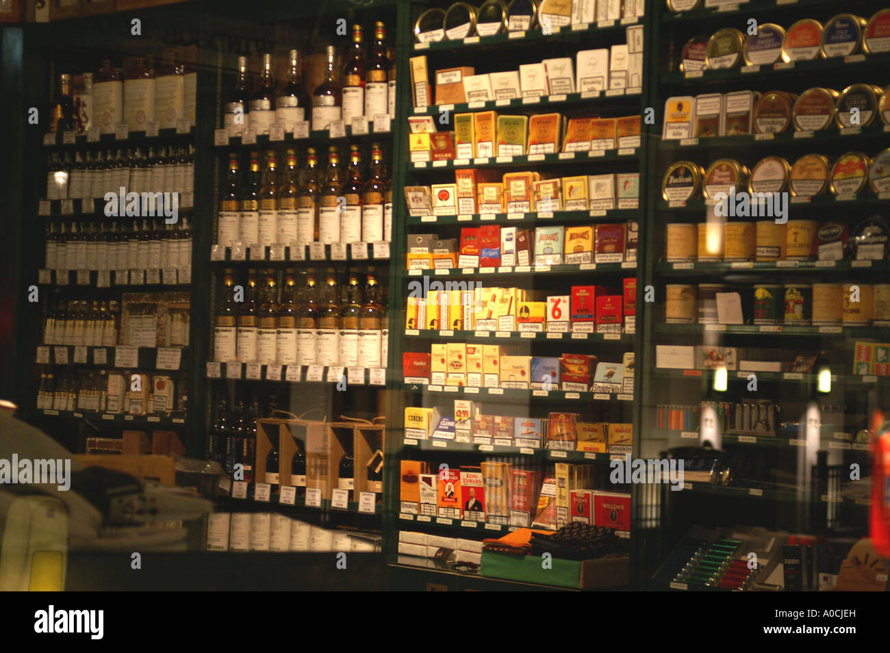 Cigar and spirits display in Tobacconists St James's Street London ...