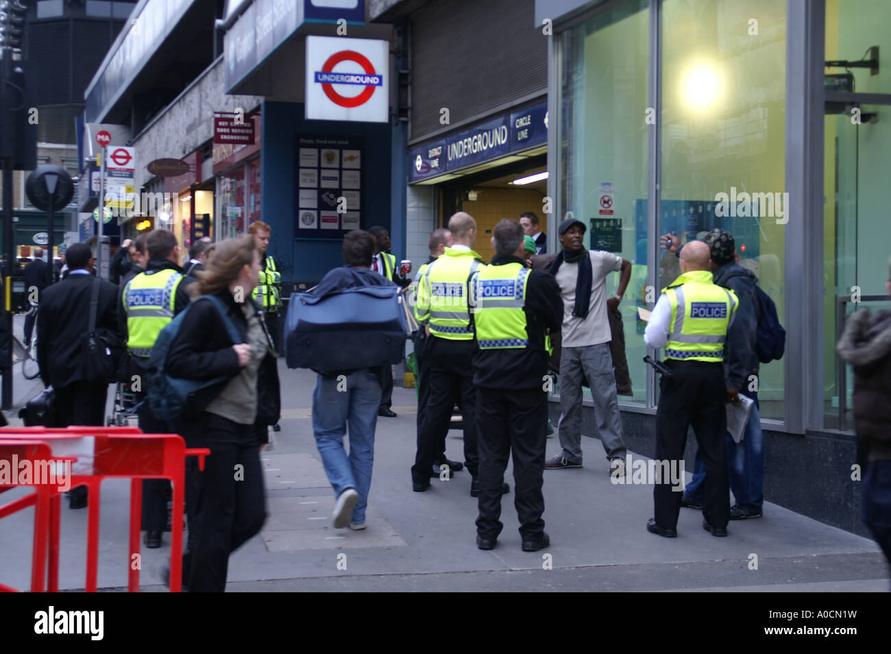 British Transport police outside tube station Stock Photo - Alamy