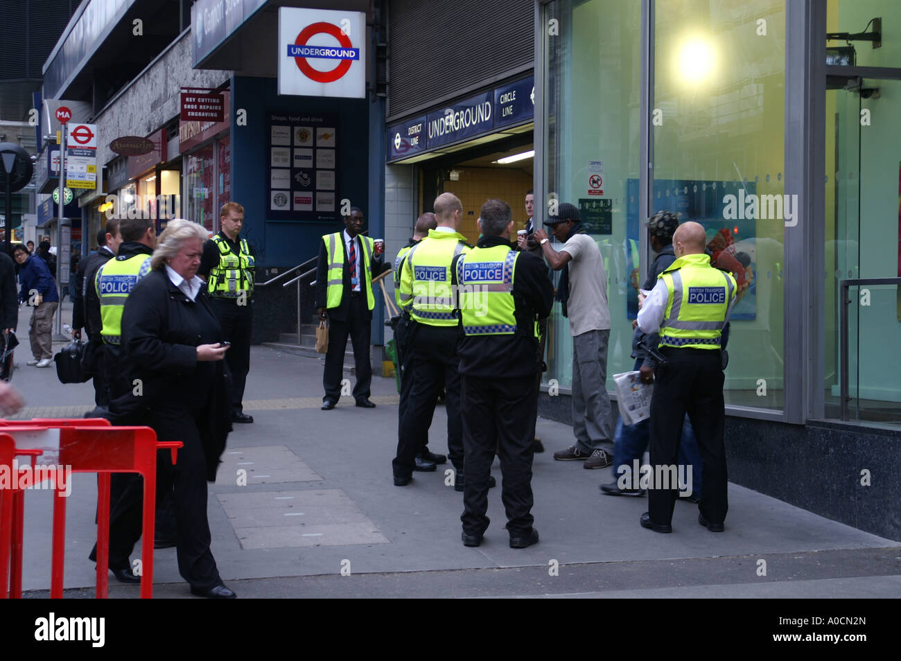 British Transport police outside tube station Stock Photo - Alamy