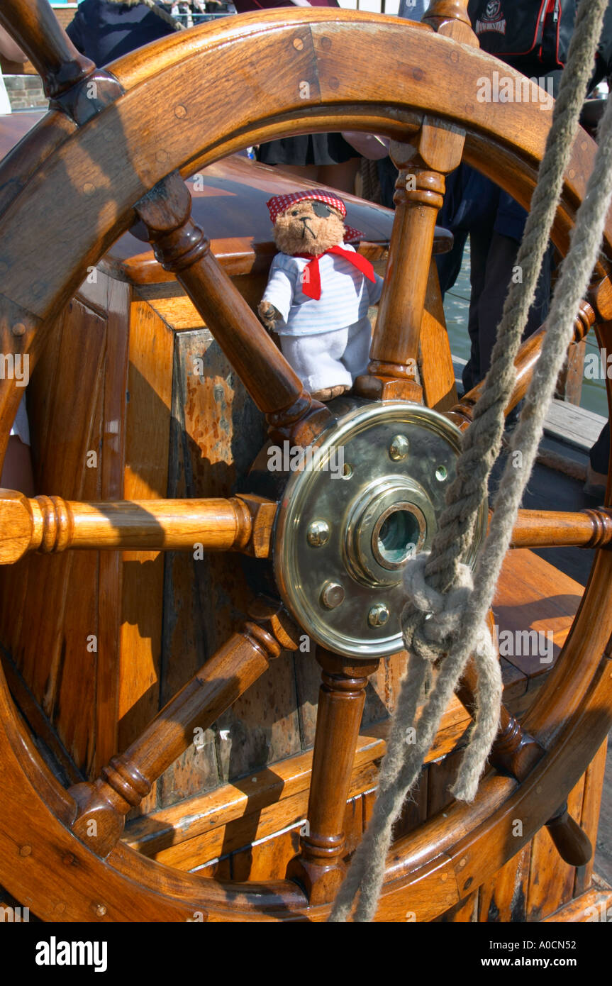 Beni teddy bear takes the wheel on board the tall Ship The Earl of ...
