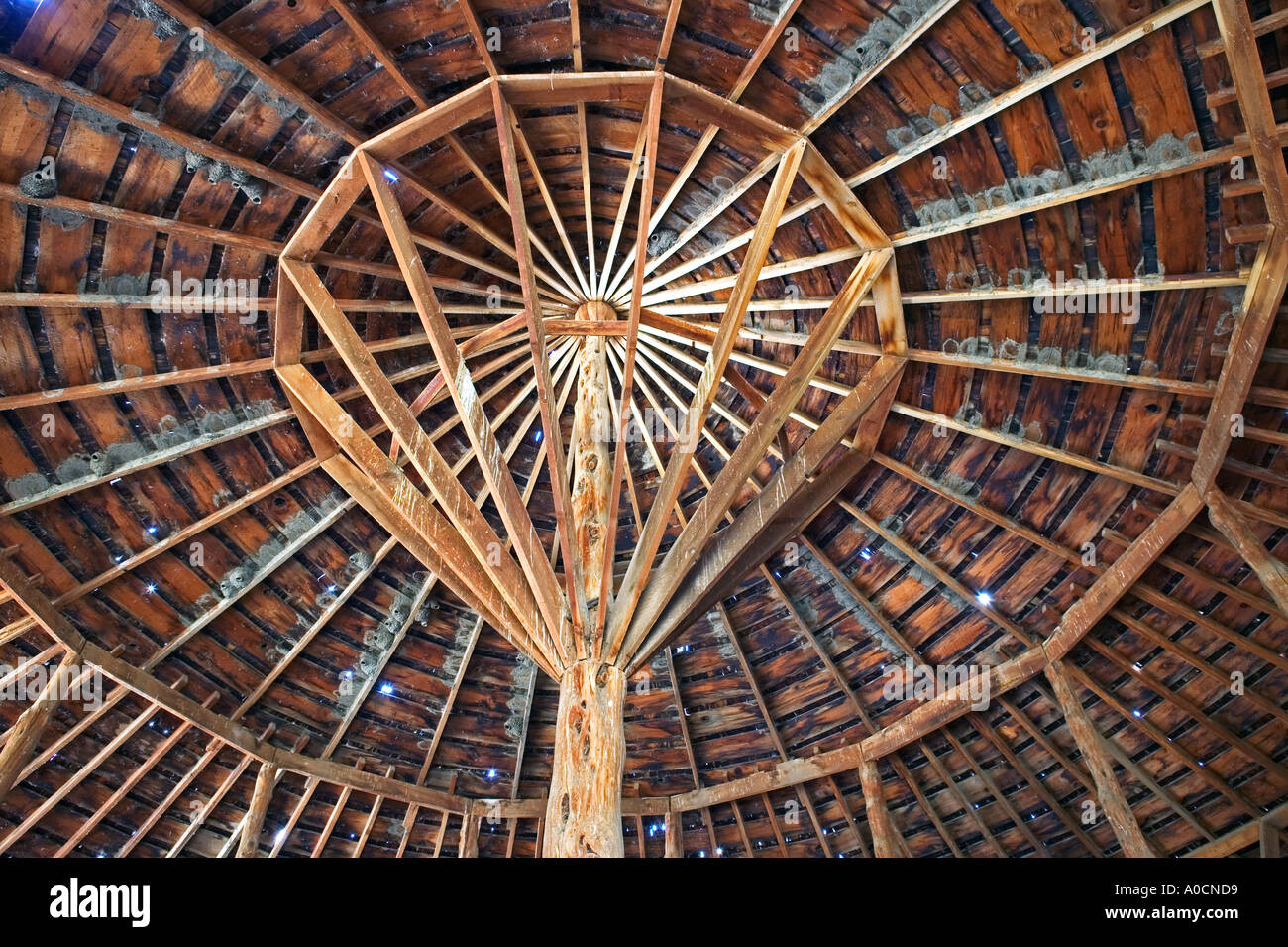 Round Barn roof interior Near Diamond Oregon Stock Photo - Alamy