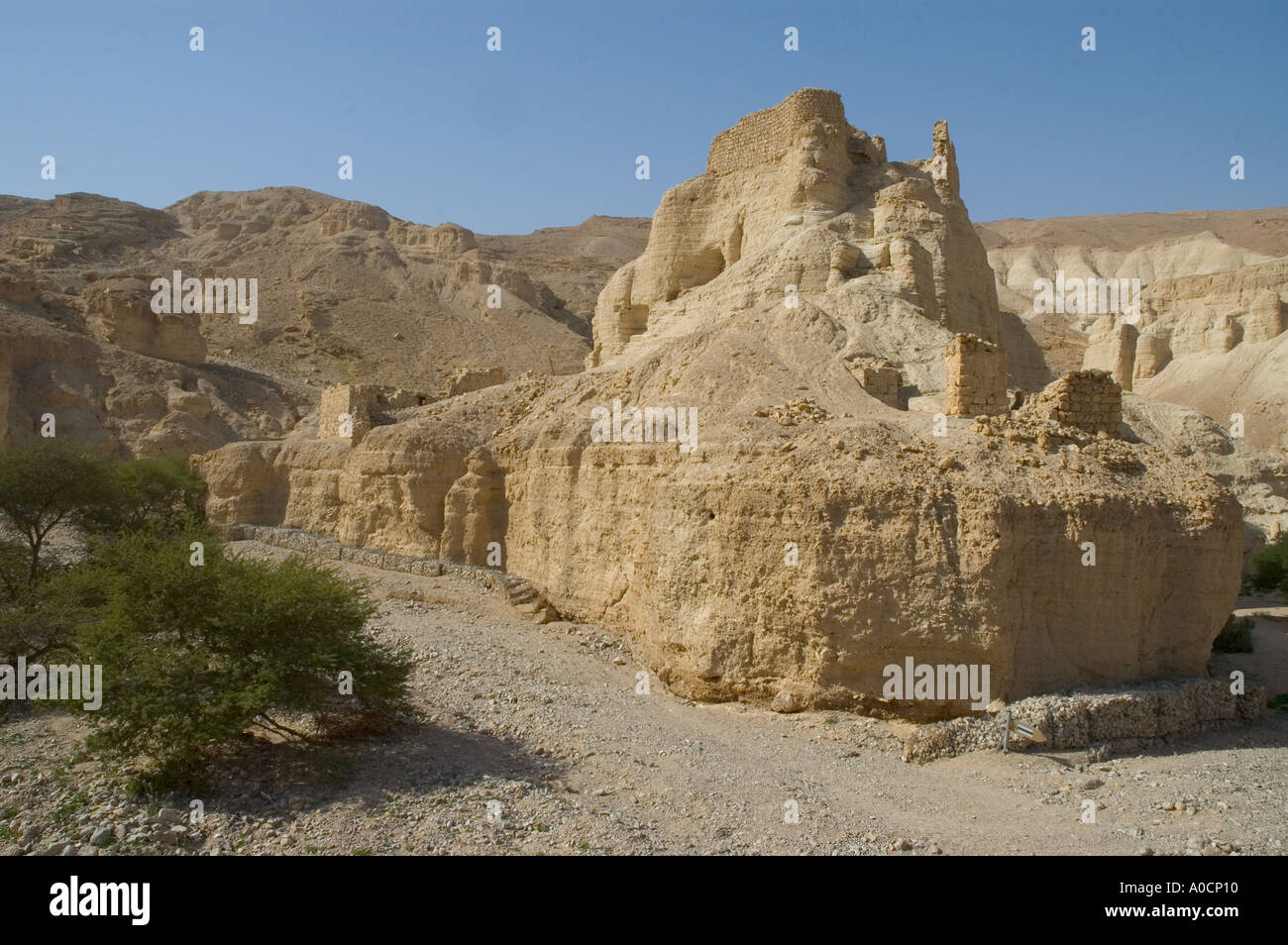 Israel Dead Sea Zohar wadi Zohar fort large view of wadi with fort on ...