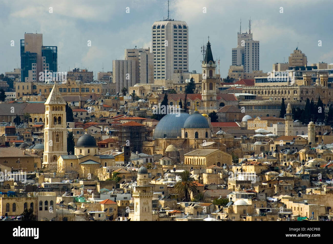 Israel Jerusalem Old City skyline from mount of Olives close up of Holy ...