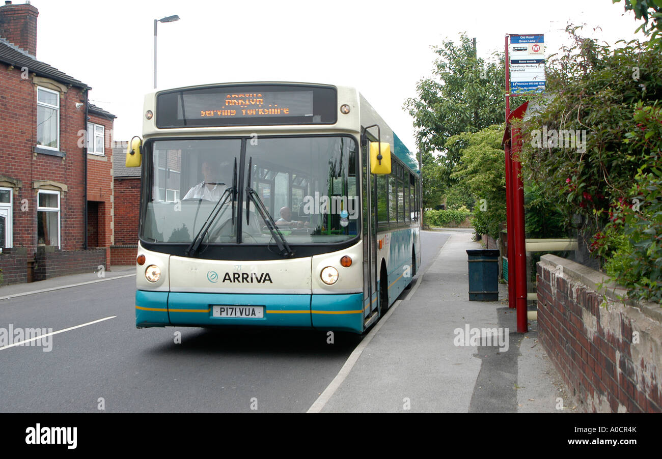 Single decker Arriva bus at bus stop in Dewsbury, England Stock Photo ...