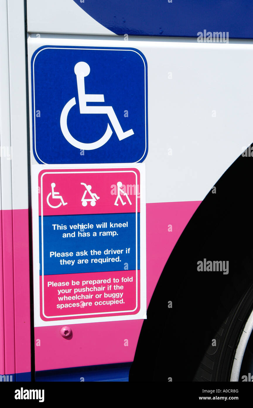 Kneeling bus with disabled stickers by the door Stock Photo - Alamy
