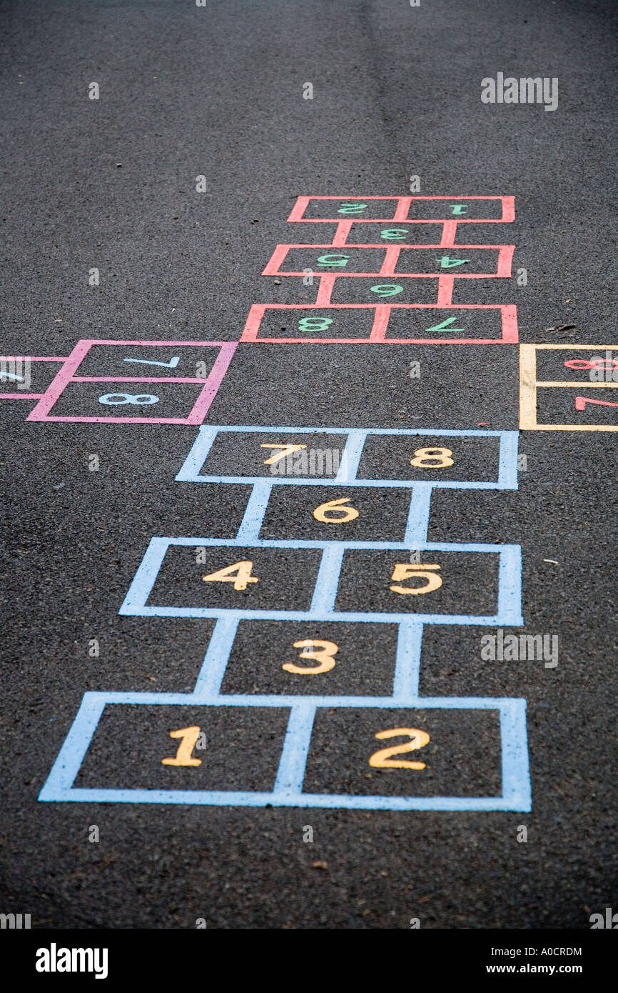 The traditional game of hopscotch, playground markings numbers Children ...