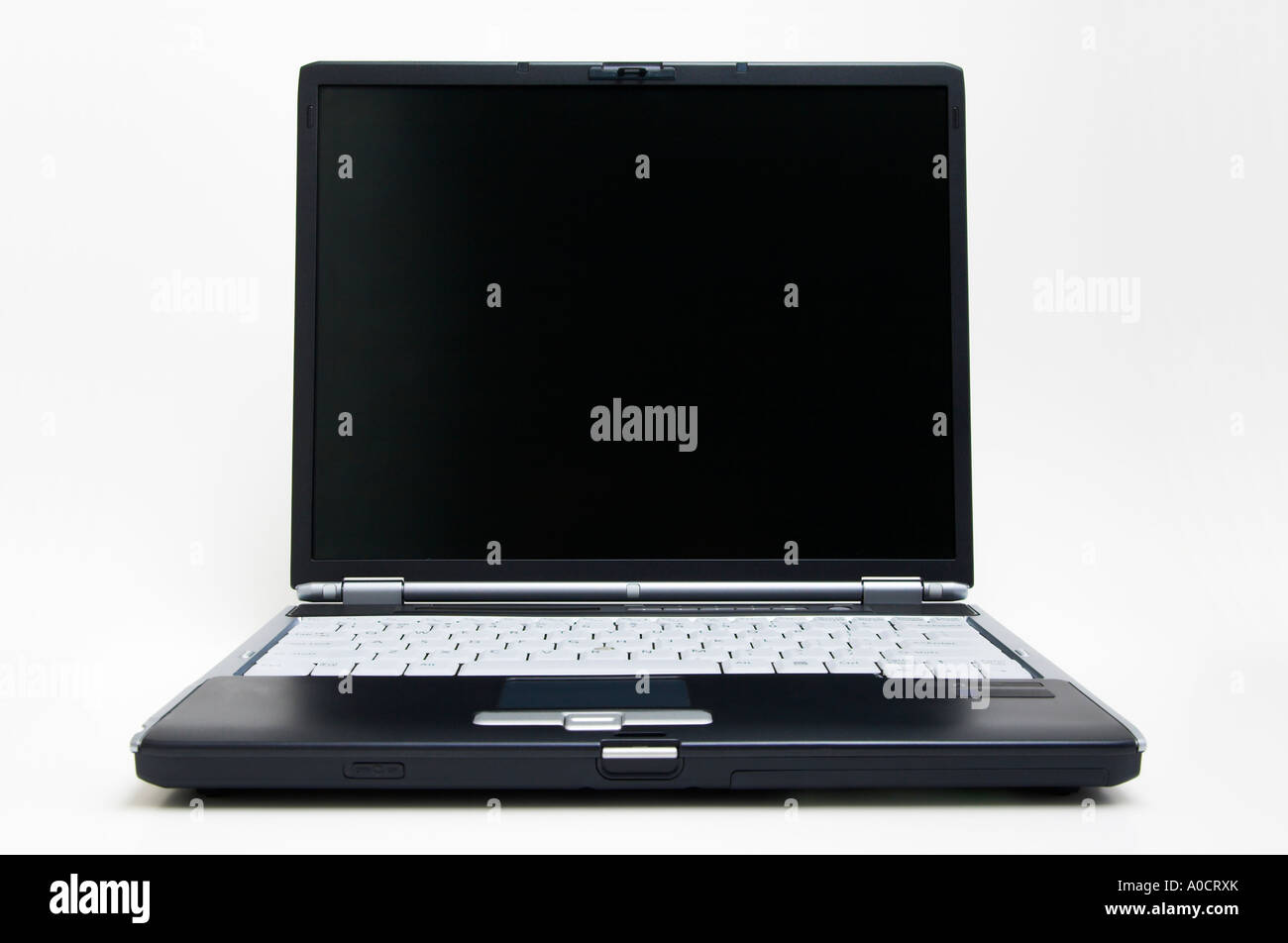 Modern laptop computer with a blank screen on a seamless background ...
