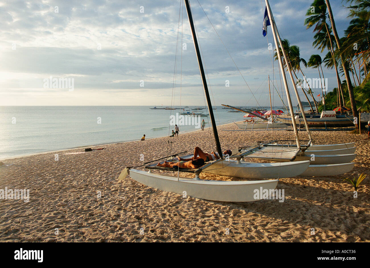 White Beach in evening sunlight Boracay Island Panay Philippines Stock ...