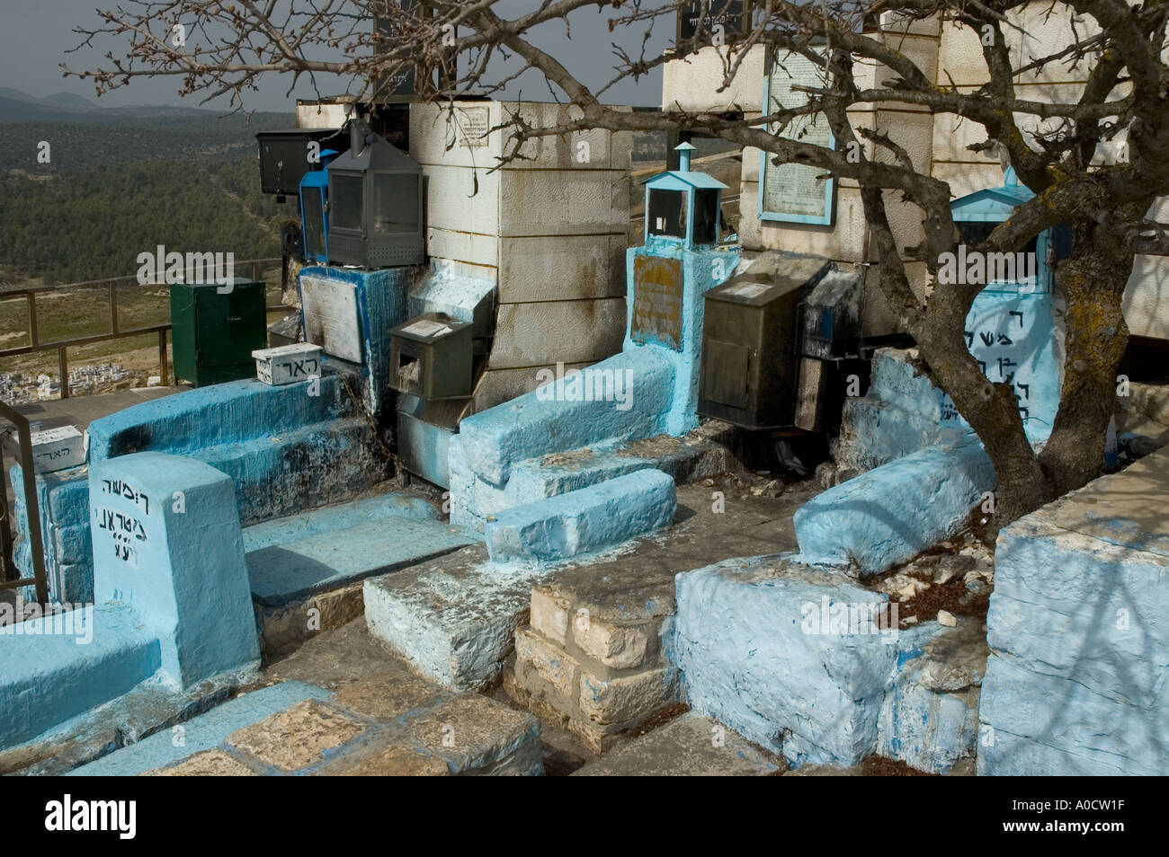Israel Upper Galilee Safed old cemetery group of ancient blue painted ...