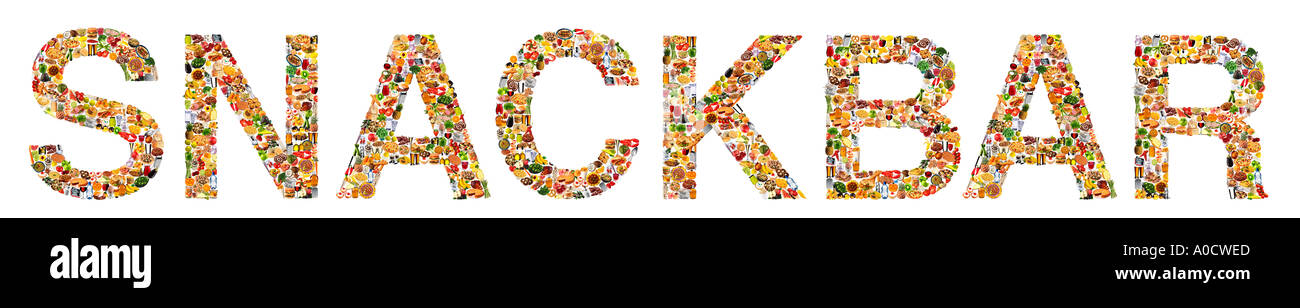 FOODFONT LETTER ON WHITE SNACKBAR Stock Photo - Alamy