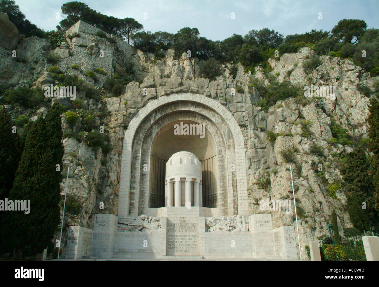 a war memorial cut into the cliff side in Nice Cote d azur france Stock ...