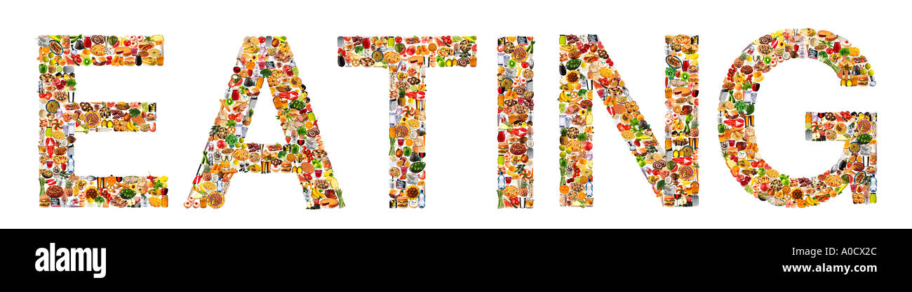FOODFONT LETTER ON WHITE EATING Stock Photo - Alamy