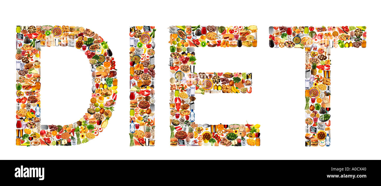FOODFONT LETTER ON WHITE DIET Stock Photo - Alamy