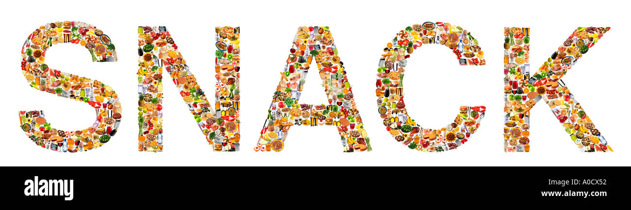 FOODFONT LETTER ON WHITE SNACK Stock Photo - Alamy