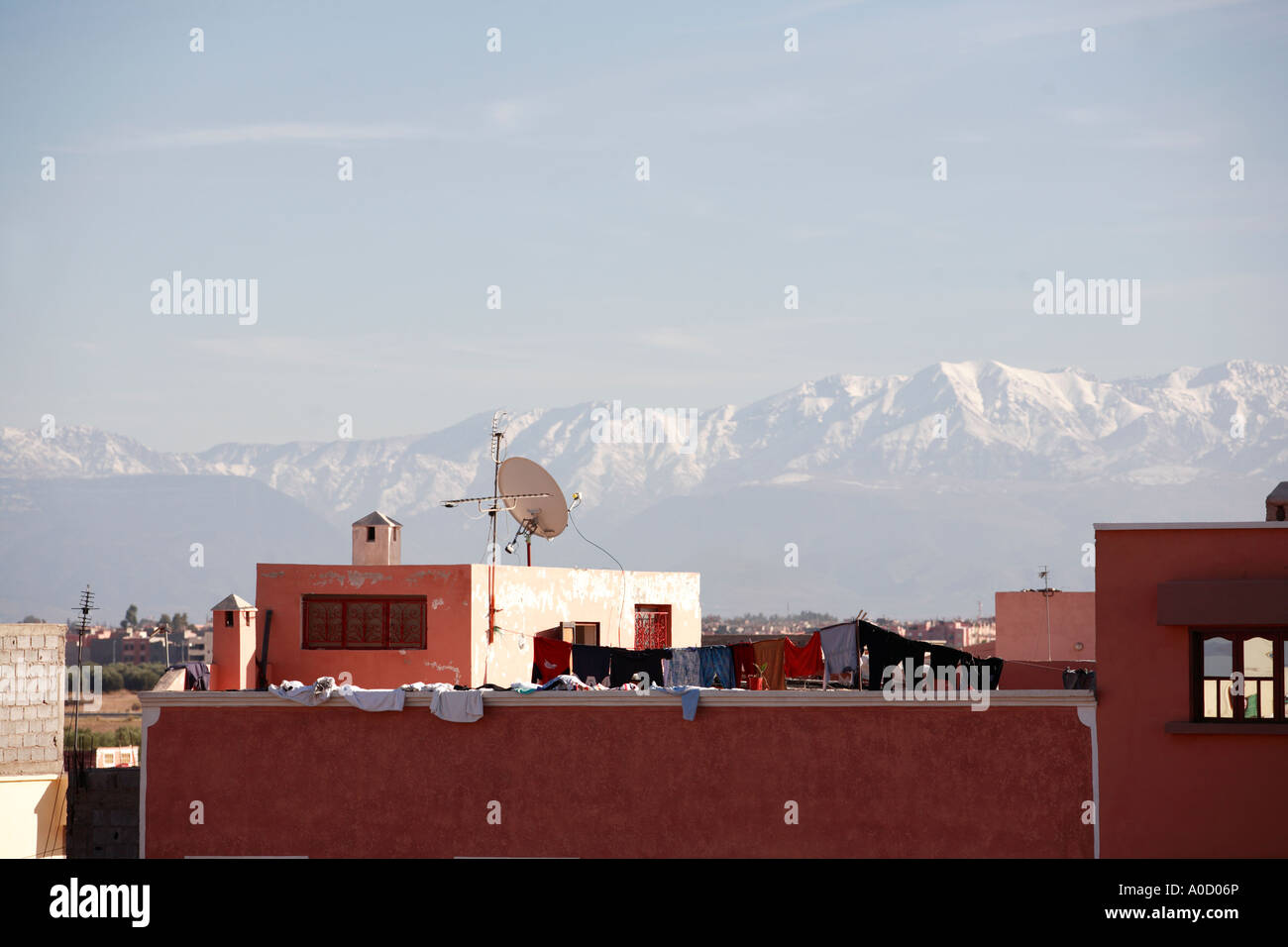 The Asli District of Marrakech with Snow on the High Atlas Mountains in ...