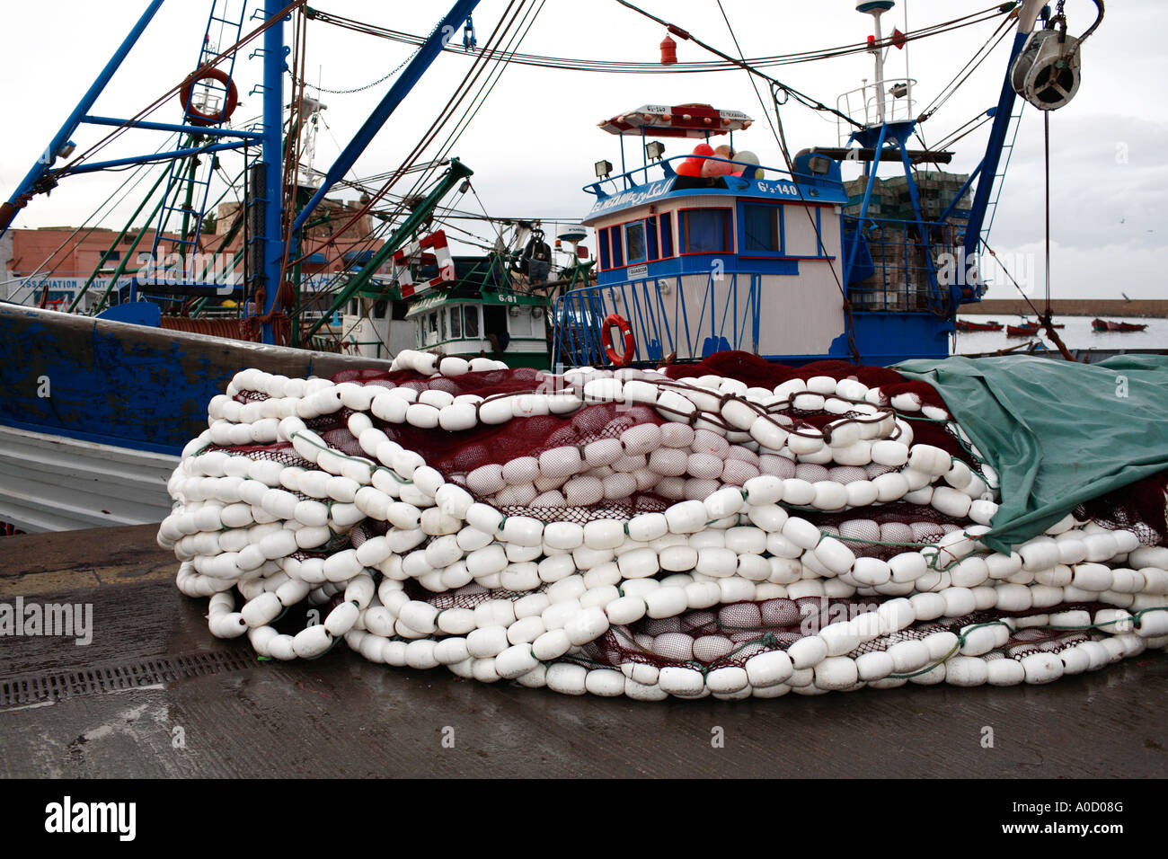 Trawler Nets and Floats in the Harbour at El Jadida in Morocco Stock ...
