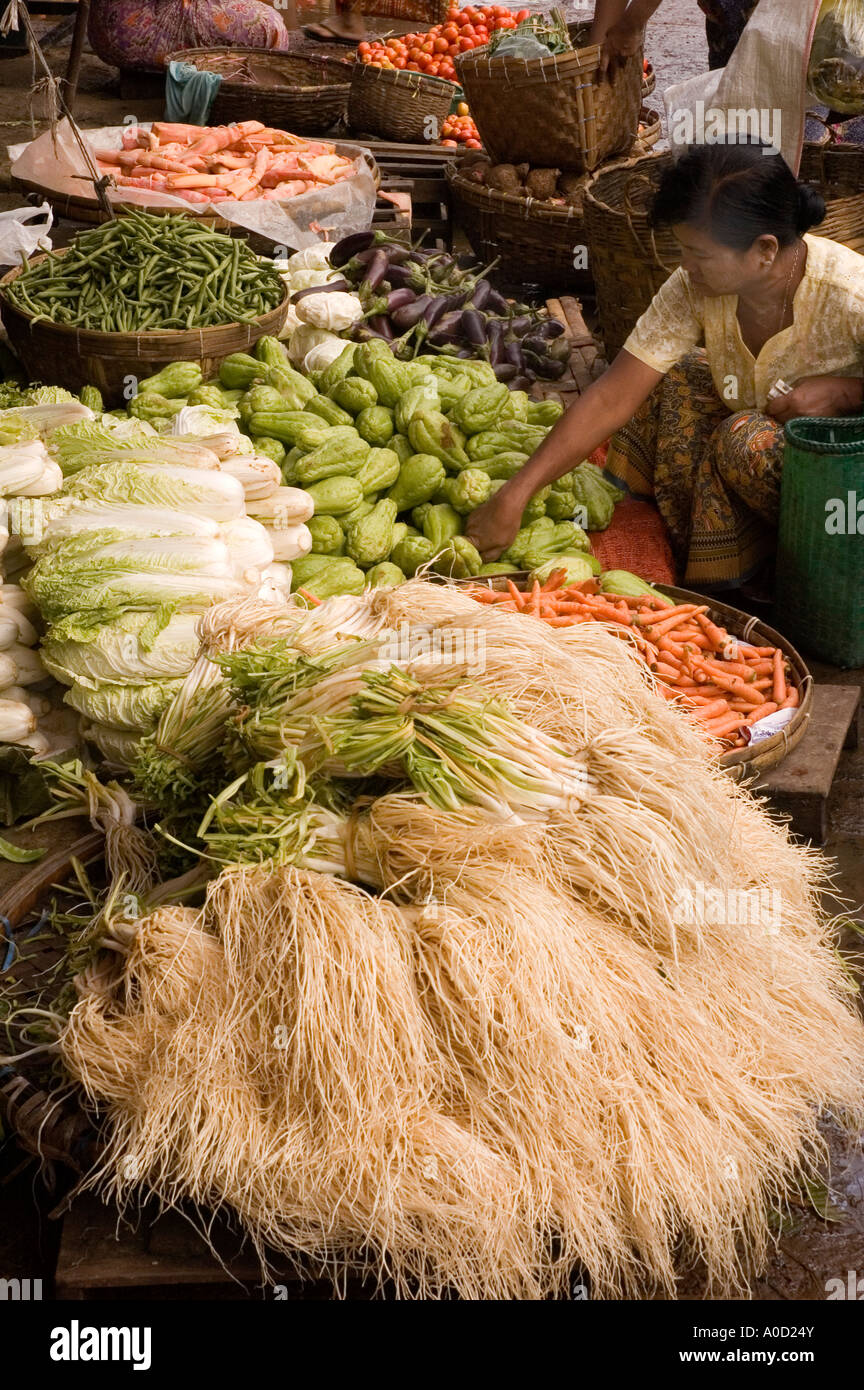 Stock photograph of fresh vegetables in the market at Bago in Myanmar ...