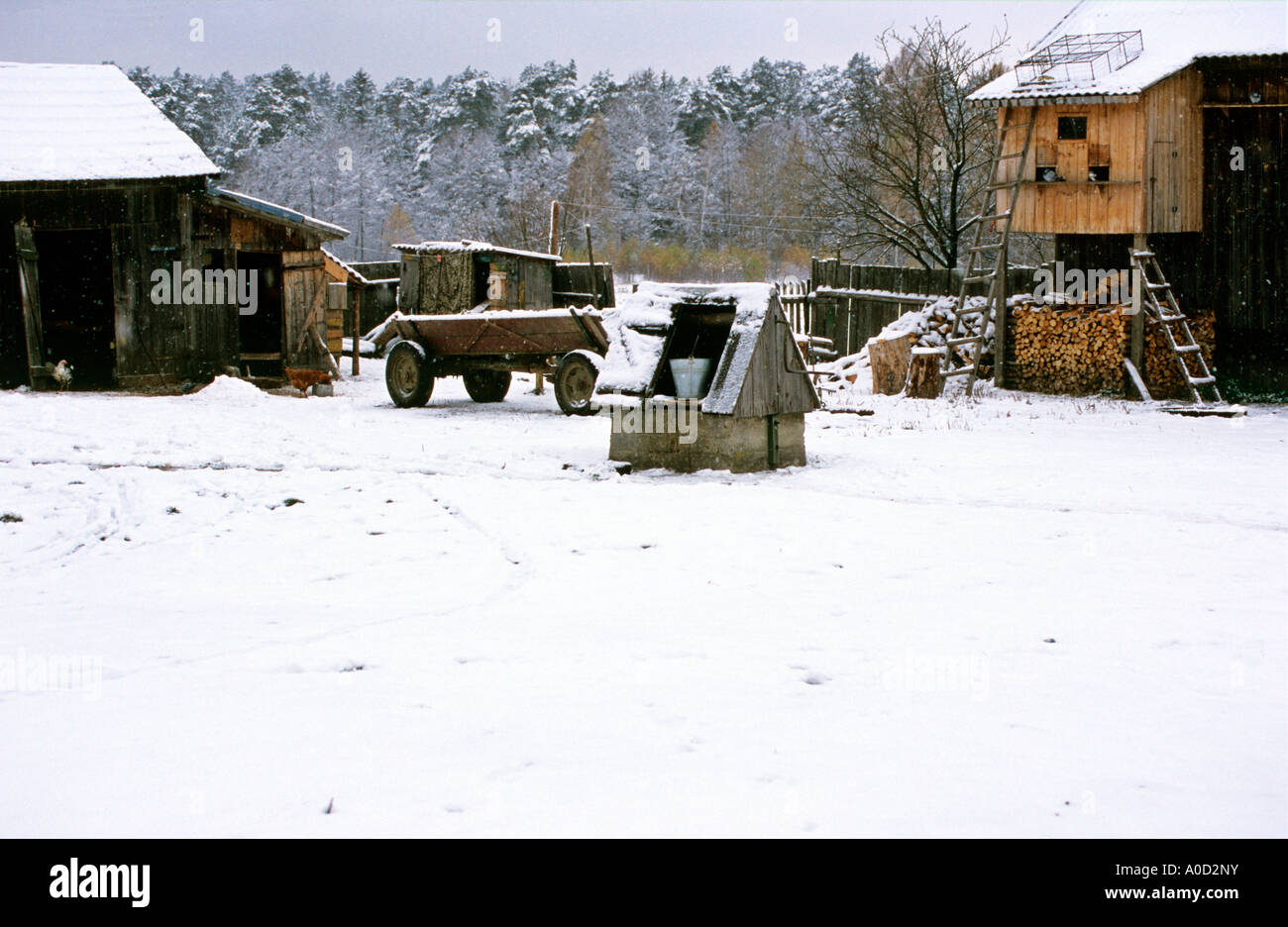 Swietokrzyskie Mountains homestead winter snow Stock Photo - Alamy