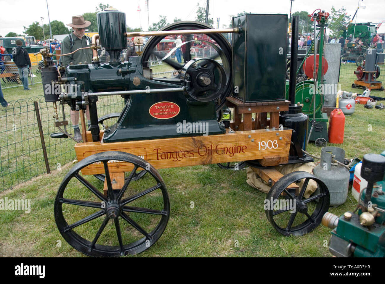 1903 vintage Tangye Oil Engine operating at an agricultural show Stock ...