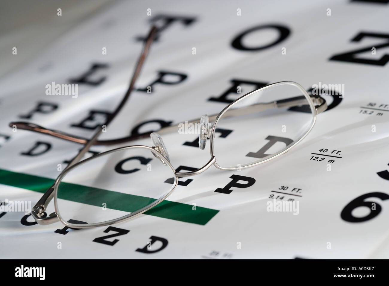 Still life of eye chart and glasses Stock Photo - Alamy