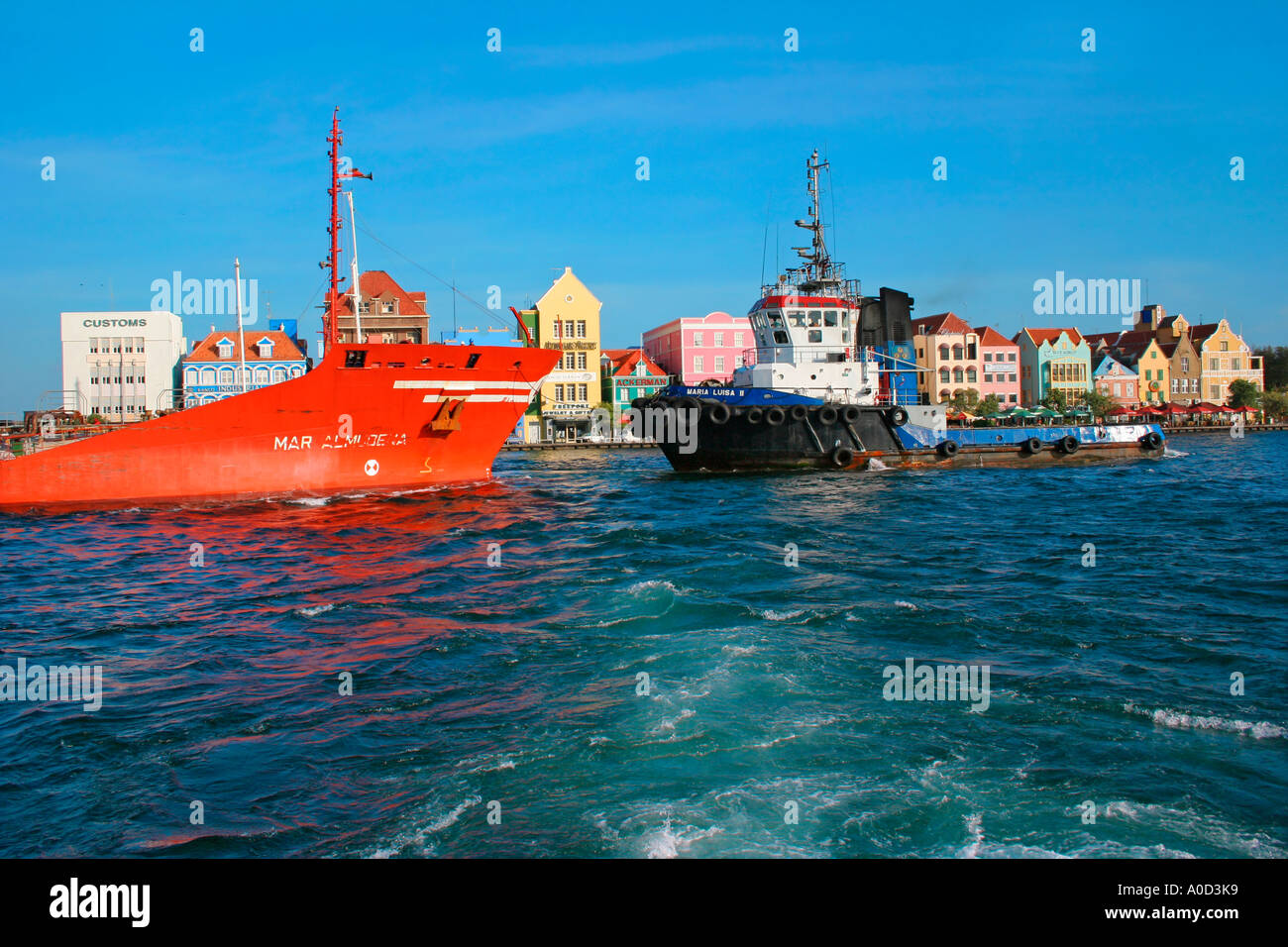 Container ship sailing out of the St Ana Bay in Curacao Netherlands ...