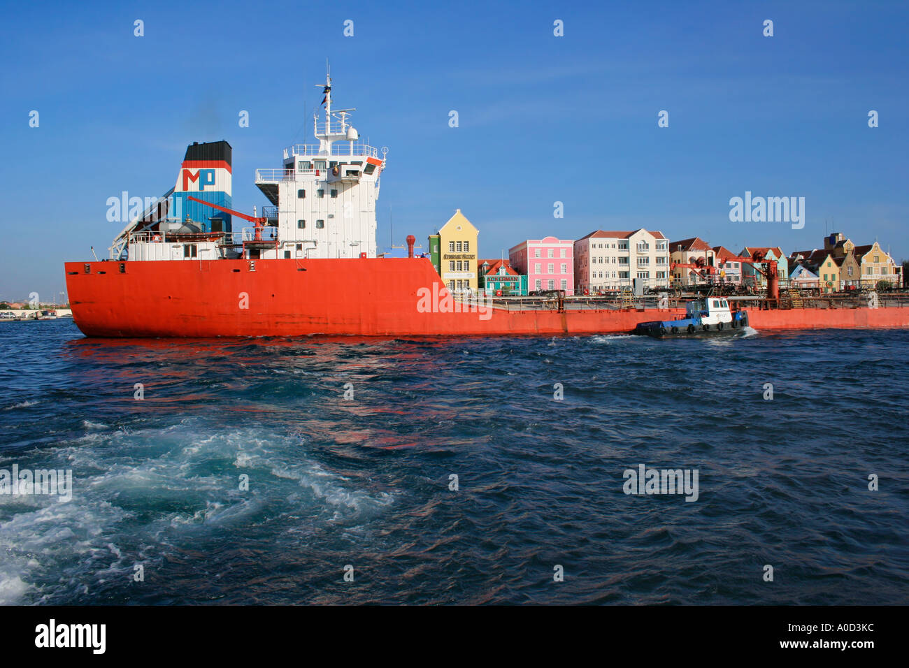 Container ship sailing out of the St Ana Bay in Curacao Netherlands ...