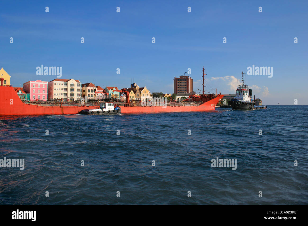 Container ship sailing out of the St Ana Bay in Curacao Netherlands ...