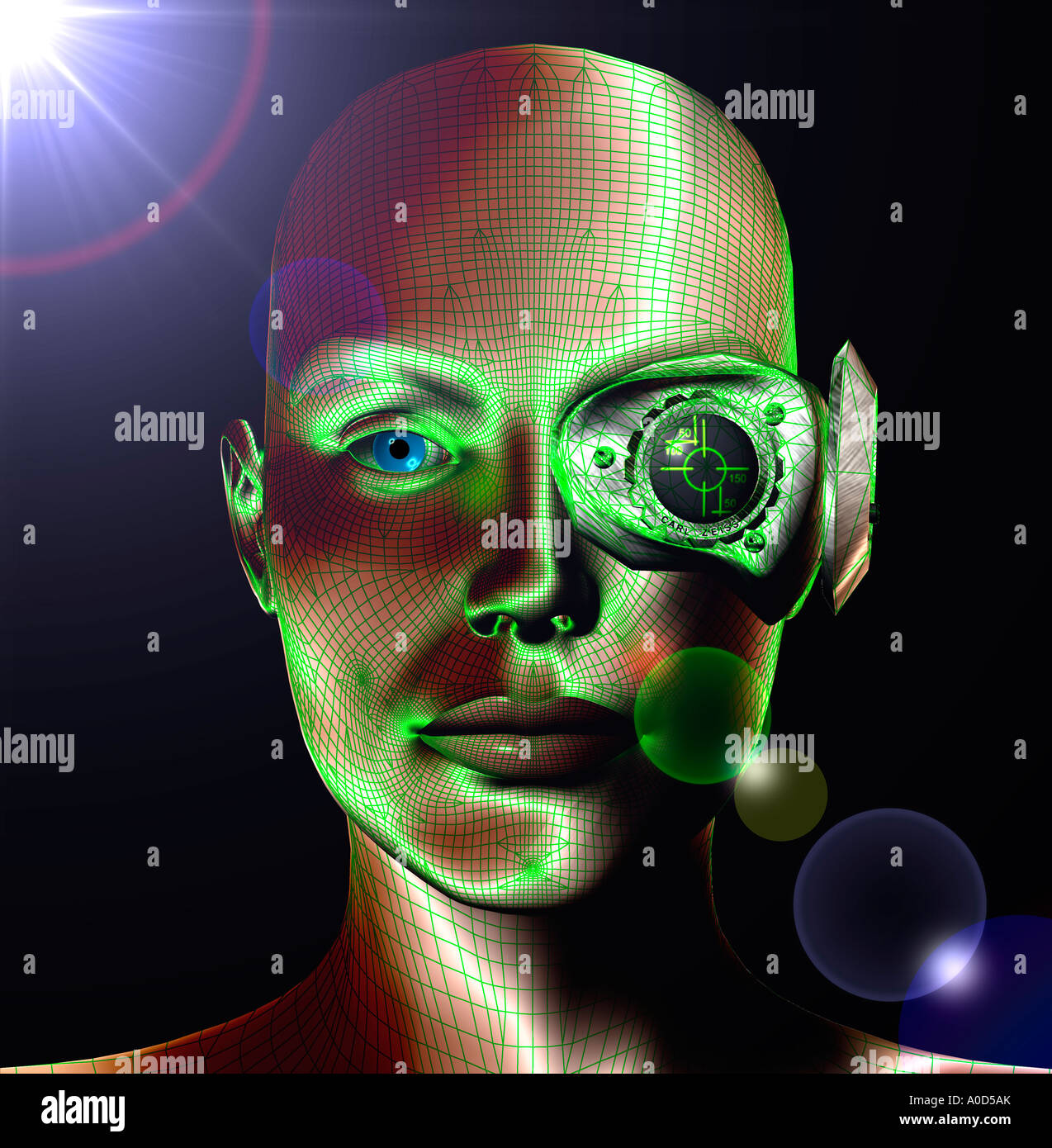 3D computer generated female robot with bionic headset Stock Photo - Alamy